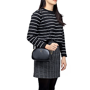 Triple Zip Small Crossbody Bags Genuine Leather Shoulder Handbags Trendy Design Cellphone Purses for Women and Girls(black)