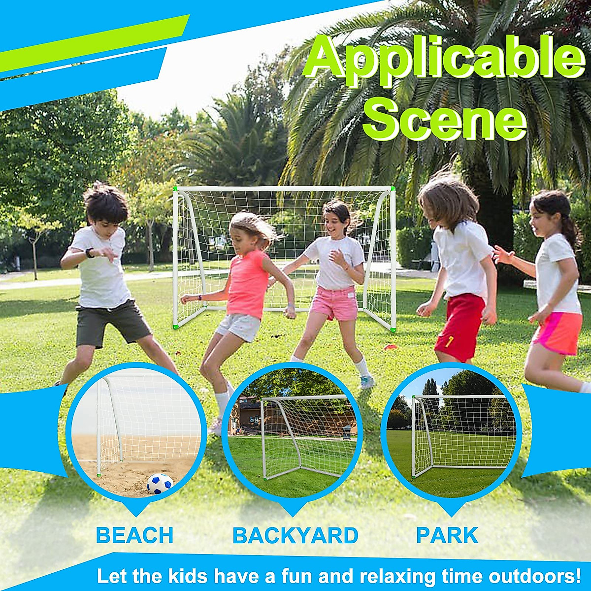 6'X4' Soccer Goal for Backyard Kids Portable Soccer Net with High-Strength Nets, Ground Stakes, Eight-Shaped Clasp, Strong PVC Frame & Weather Resistance Excellent Soccer Field Equipment