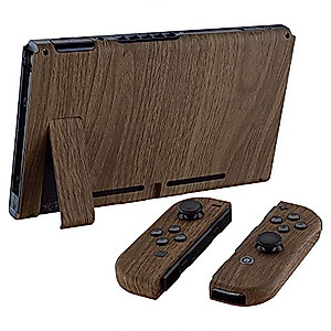 eXtremeRate DIY Replacement Shell Buttons for Nintendo Switch, Soft Touch Back Plate for Switch Console, Custom Housing Case with Full Set Buttons for Joycon Handheld Controller - Wood Grain
