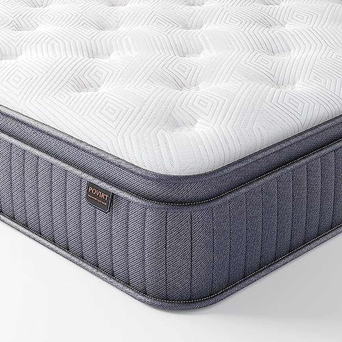 Povirt Twin Mattress, 10 Inch Innerspring Hybrid Mattress in a Box, 7-Zone Support Cool Full Bed Mattress with Breathable Soft Knitted Fabric Cover for Pressure Relief, Medium Firm, 100-Night Trial