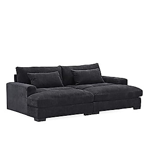 US Pride Furniture Luxe Double Chaise Sleeper Sofa with Soft Corduroy Upholstery, Adaptable to Twin Bed, Comfortable Living Room Couch for Modern Homes, 89.9" Wide, Black