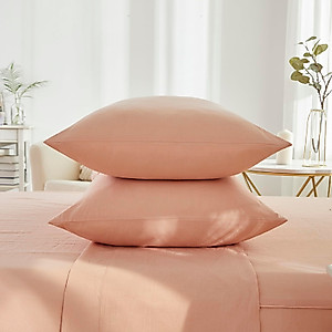 Brandream Full Size 4 Piece Bedding Sheet Set - Breathable & Cooling Bed Sheets - Luxury Bed Sheets for Kids, Teens, Women & Men - Deep Pockets 100% Cotton Linen Like Textured Durable Soft (Blush)