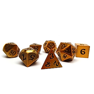 7 Piece Legendary Metal Dice Set - Bronze, Gold, Silver, and Copper Designs with Signature Font (Legendary Copper)