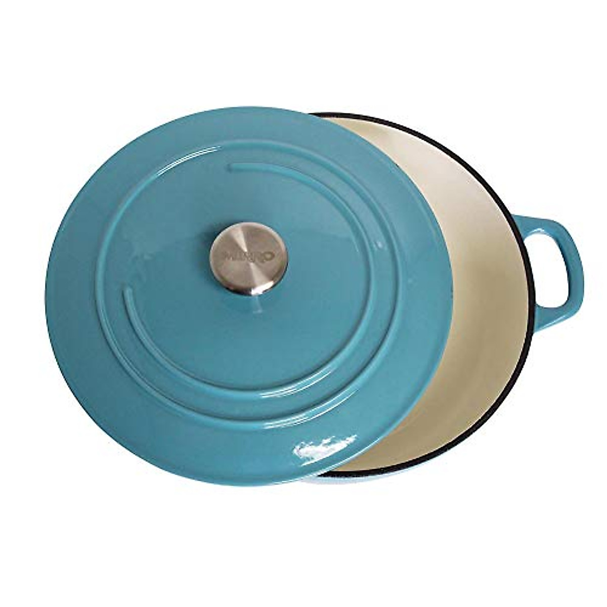 Mirro MIR-19063 4.8 Quart Cast Iron White Enamel Coated Interior Dutch Oven, Teal, Ready to Use