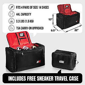 KXKS. (Kicks Kase Premium Sneaker Bag & Travel Duffel Bag - 3 adjustable compartment dividers - For shoes, clothing and gym (Black/Red)