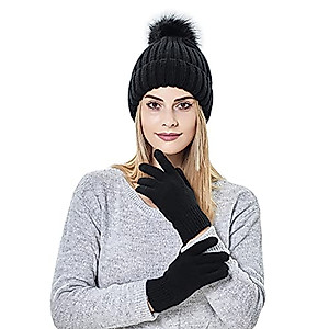 Women Beanie Hats Winter Gloves, Soft Knit Warm Hat and Gloves Sets, Lady Earmuffs Cap,Beanie Hats for Women Young Girls (one Size, Dark Gray (hat & Gloves))
