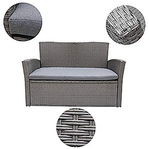 C-Hopetree Outdoor Loveseat Sofa Chair for Outside Patio or Garden, All Weather Wicker with Cushion, Gray