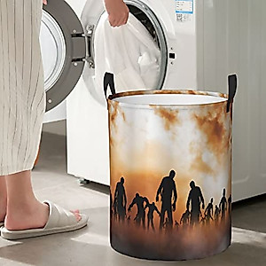 Laundry Basket,Zombies Dead Men Walking Body In The Doom Mist At Night Sky Haunted Theme,Large Canvas Fabric Lightweight Storage Basket/Toy Organizer/Dirty Clothes Collapsible Waterproof For College Dorms-Large
