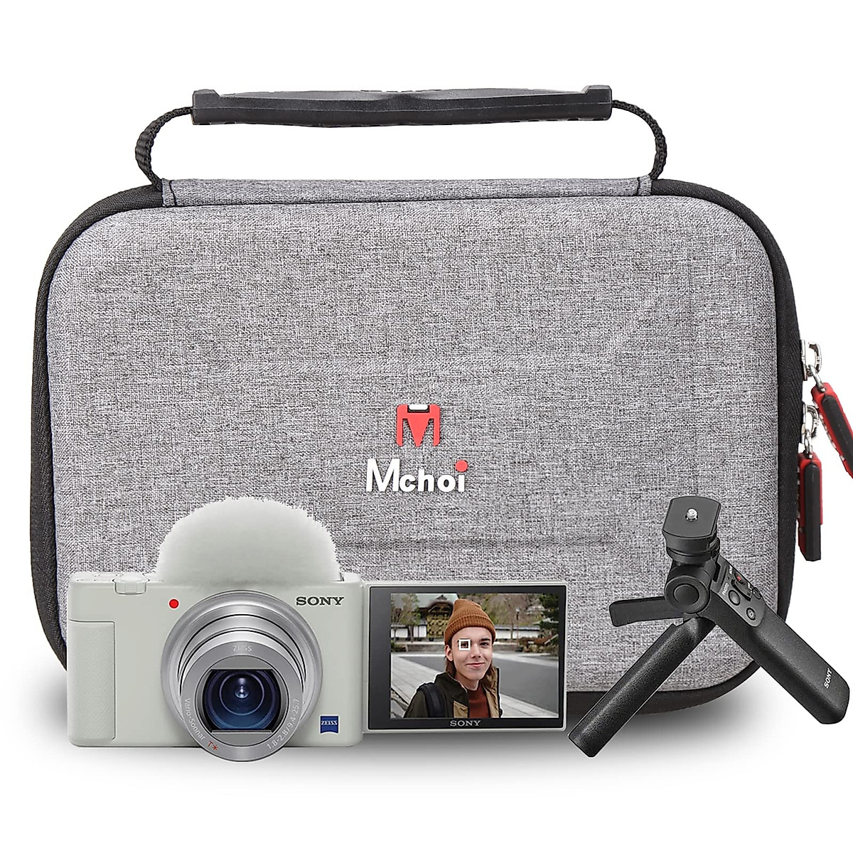 Mchoi Shockproof Carrying Case Fits for Sony ZV-1 / ZV-1F / ZV-1 II Vlog Digital Camera & Bluetooth Grip Vlogger Accessory Kit, with Grooved Fits for Vlogger Accessory Kit, Case Only