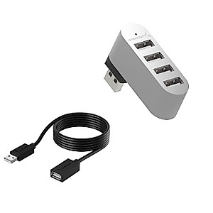 SABRENT Premium 4 Port Aluminum Mini USB 2.0 Hub + 22AWG 6 Feet USB 2.0 Extension Cable