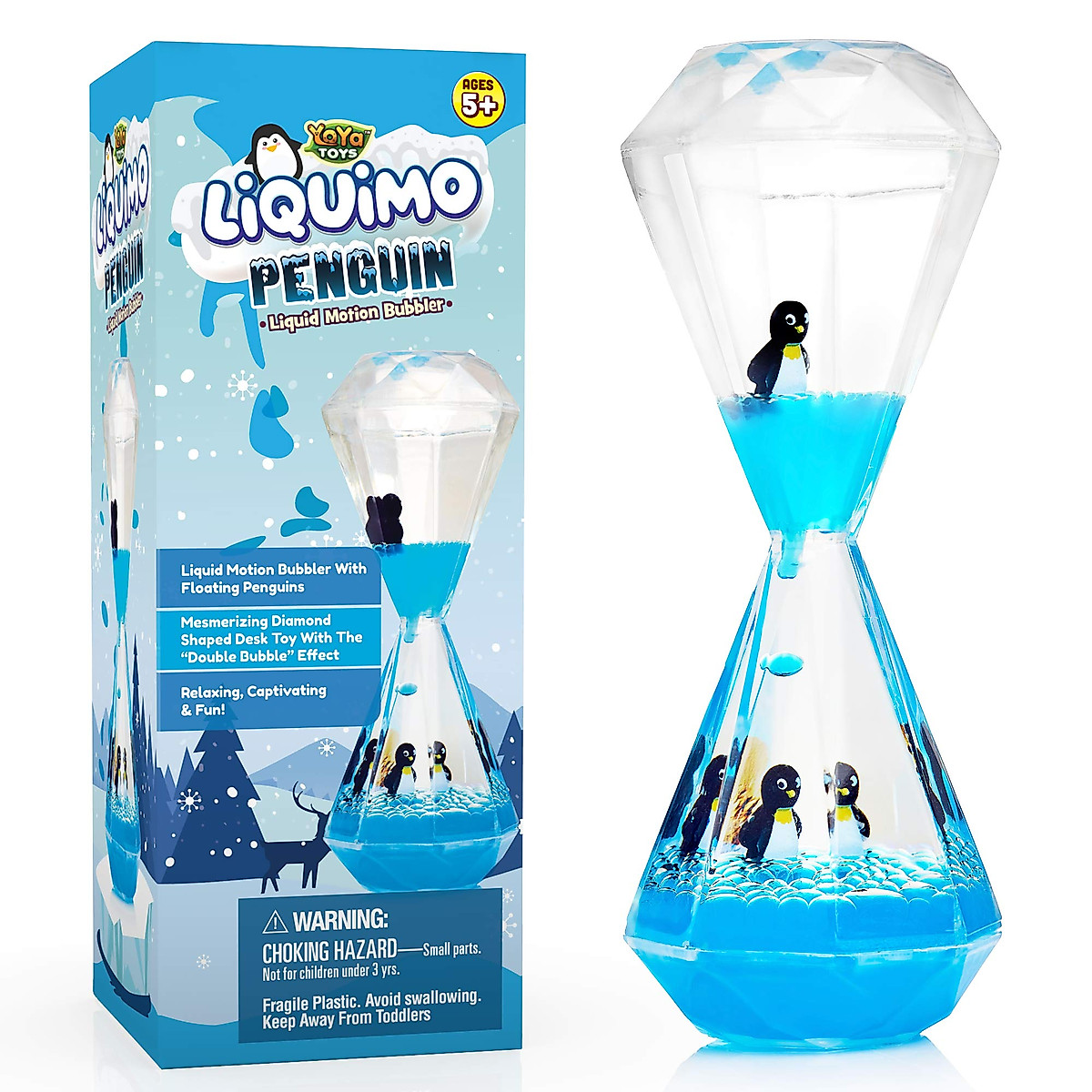 YoYa Toys Liquimo Penguin - Liquid Motion Bubbler for Kids and Adults - Penguin Theme - Satisfying Toys for Stress and Anxiety Relief - Fidget Toy Can Be Used as a Colorful Kitchen Timer
