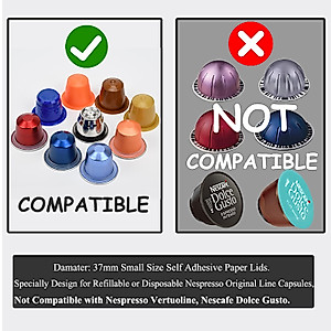 Biodegradable Paper Lids Seals for Reusable Espresso Capsules Stainless Steel Refillable Coffee Pods Stickers Covers Compatible for Nespresso Original Line Machines (100Pcs Paper Lids)