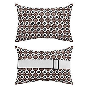 Recliner Head Pillow Ledge Loungers Chair Pillows with Insert HDrawn Brown Cube Plaid Coffee Bean Cups Lumbar Pillow with Adjustable Strap Outdoor Waterproof Patio Pillows for Beach Pool, 2 PCS