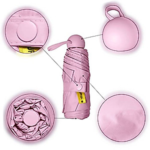 Mini Travel Umbrella - Wind Resistant, Small- Compact, Light, Strong Steel Shaft, Windproof, Mini, Folding and Portable - Backpack, Car, Purse Umbrellas for Sun and Rain - 99% UV Protection for Men and Women, Compact Umbrella (light pink with gift box)