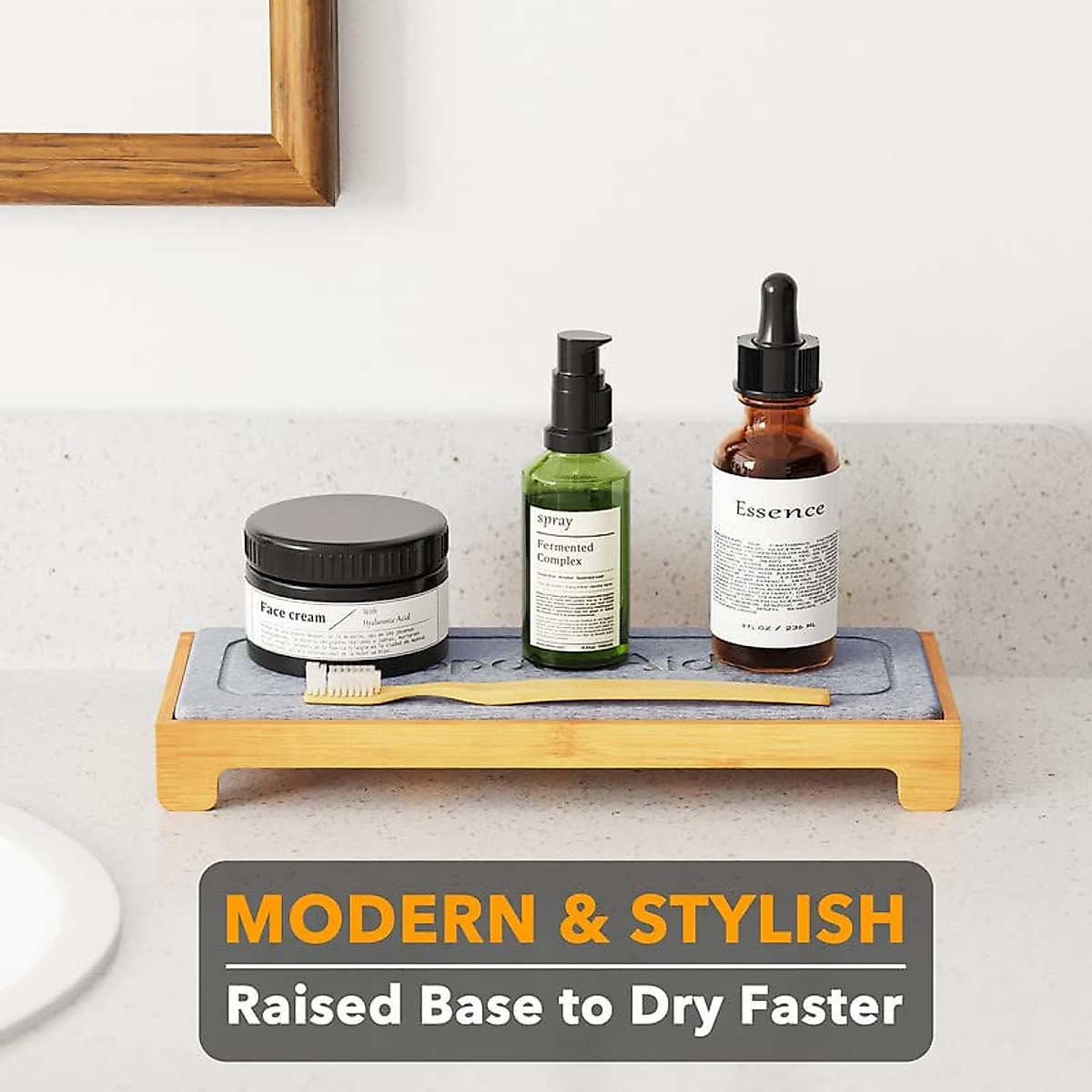 SpaceAid DryingNeat Sink Organizer, Instant Dry Sink Caddy Organizers, Kitchen Sponge Soap Holder Dispenser, Countertop Fast Drying Rack (Bamboo Rack, Gray)