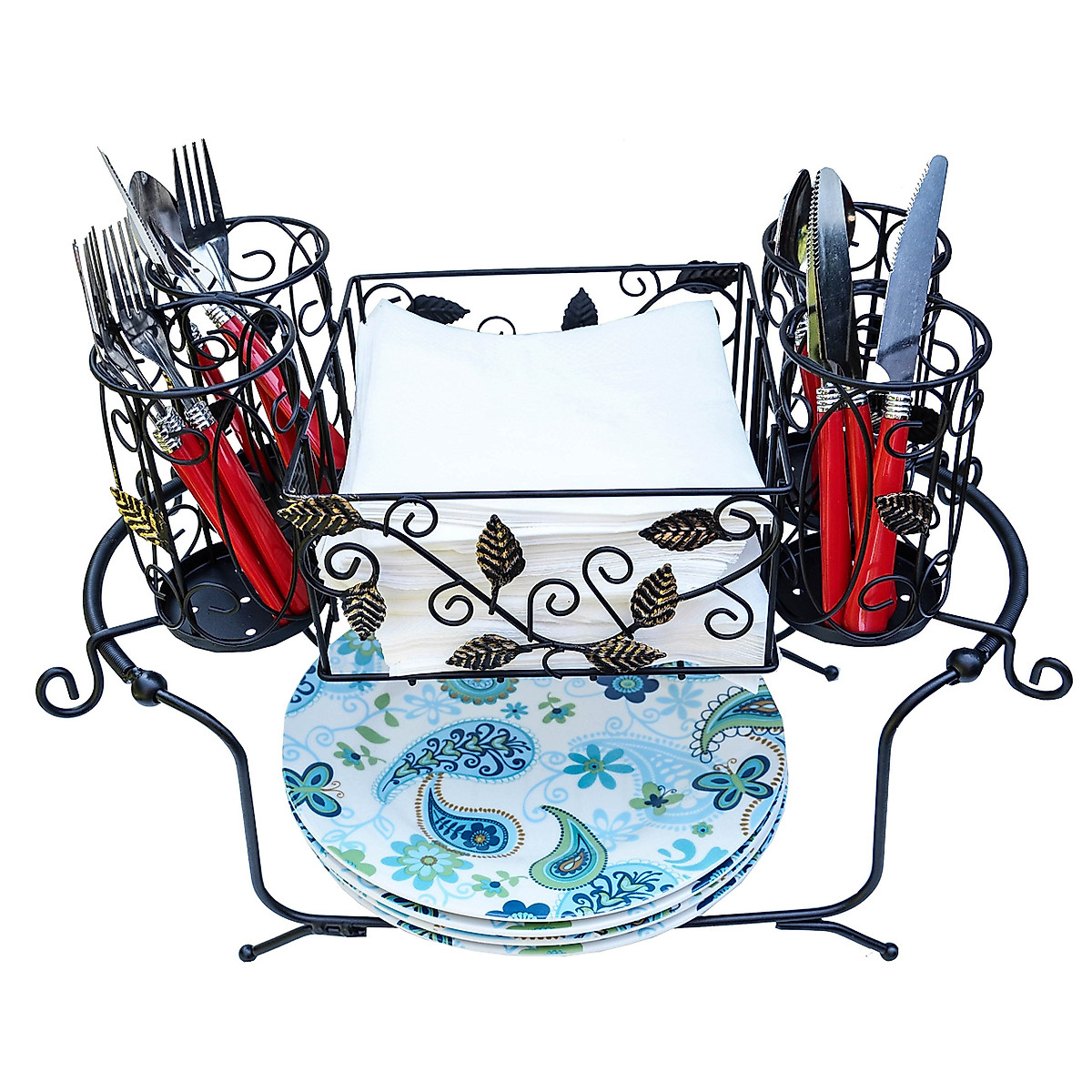 Maypes Utensil Caddy - Silverware Caddy or Napkin, Cutlery and Plate Holder - The Ideal 2-Piece Portable Outdoor Kitchen Accessories Buffet Organizer for Picnics, Camping, Barbecue, Parties and Events