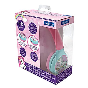 LEXiBOOK Unicorn 2-in-1 Bluetooth Headphones for Kids - Stereo Wireless Wired, Kids Safe, Foldable, Adjustable, HPBT010UNI