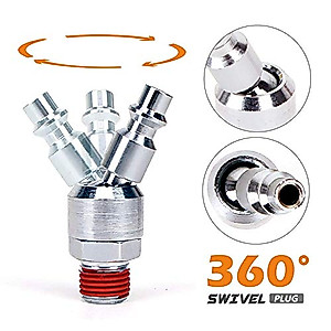 YOTOO Swivel Air Plug 1/4" Industrial Air Hose Fitting Air Quick Connect Male and Female Plugs with 1/4"-18 NPT Thread. 6-Piece Pack