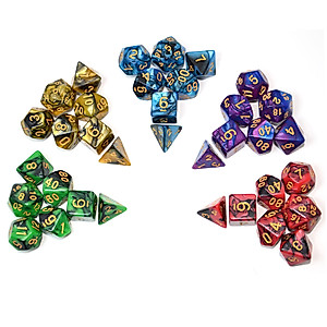 SmartDealsPro 5 x 7-Die Double-Colors Polyhedral Dice Sets with Pouches for D&D DND RPG MTG Dungeon and Dragons Table Board Roll Playing Games D4 D6 D8 D10 D% D12 D20