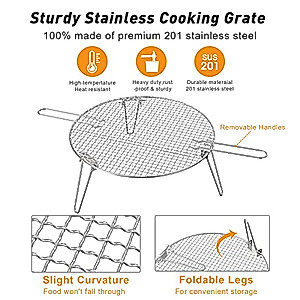 Grill Grate for Solo Stove Bonfire, 19.5 Inch Round Grill Grate with 3 Detachable Legs , Stainless Steel Fire Pit Cooking Grate Raised Top Grate for Bonfire Stove