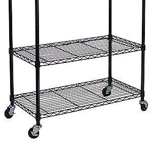 Oceanstar Heavy Duty Rolling Storage Garment Rack with Adjustable Shelves and Hook,Black
