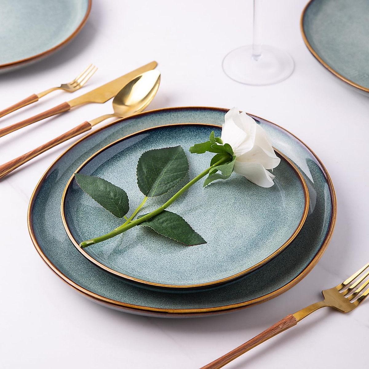 AmorArc Ceramic Dinner Plates Set of 6, 10.5 Inch Handmade Reactive Glaze Stoneware Plates, Rustic Shape Dinnerware Dish Set for Kitchen, Microwave & Dishwasher Safe, Scratch Resistant