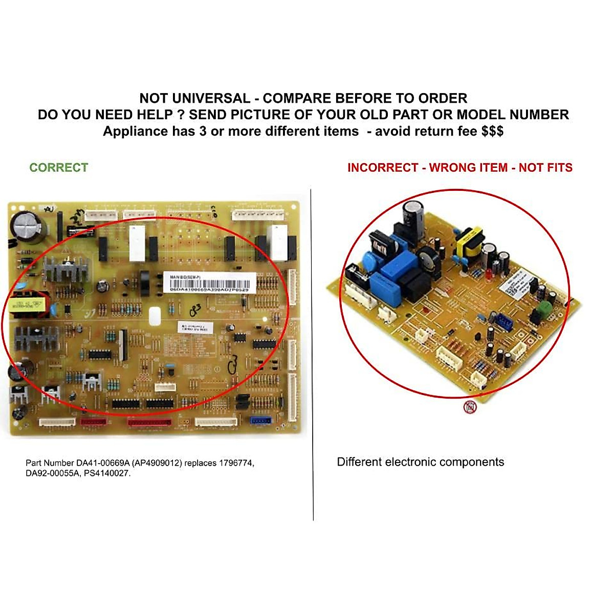 GLOB PRO SOLUTIONS DA41-00669A CKD00669AX compatible with Samsung Refrigerator Main Control Board fits old, DA92-00055A, 1796774, AP4909012, PS4140027, EAP4140027.