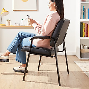 Amazon Basics Classic Faux Leather Office Desk Guest Chair with Metal Frame - Black