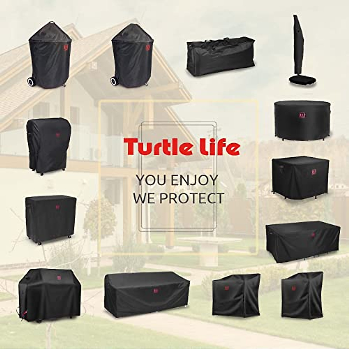Turtle Life Round BBQ Grill Cover, 22inch Durable Waterproof Rip Resistant UV Resistant for Charcoal Kettle Grill, Dia27 x 38" H