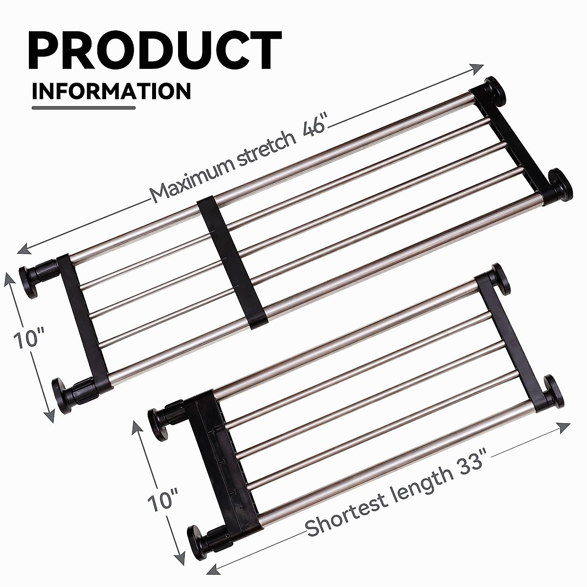 Yuanjimi 33 to 46 Inches, Closet Shelves,Wall Mounted Tension Shelf,Expandable Easy to Install for Pantry, Closet, Laundry, Utility Storage, Stainless Steel, Silver + Black