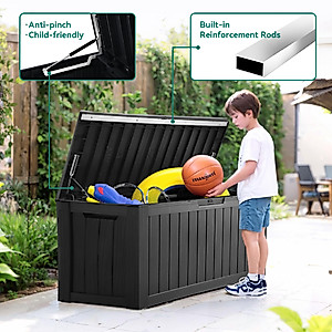 YITAHOME 80 Gallon Resin Deck Box, Outdoor Lockable Storage Box for Patio Furniture, Waterproof Patio Deck Box for Cushions, Pool Supplies, Sports Equipment and Garden Tools, Black