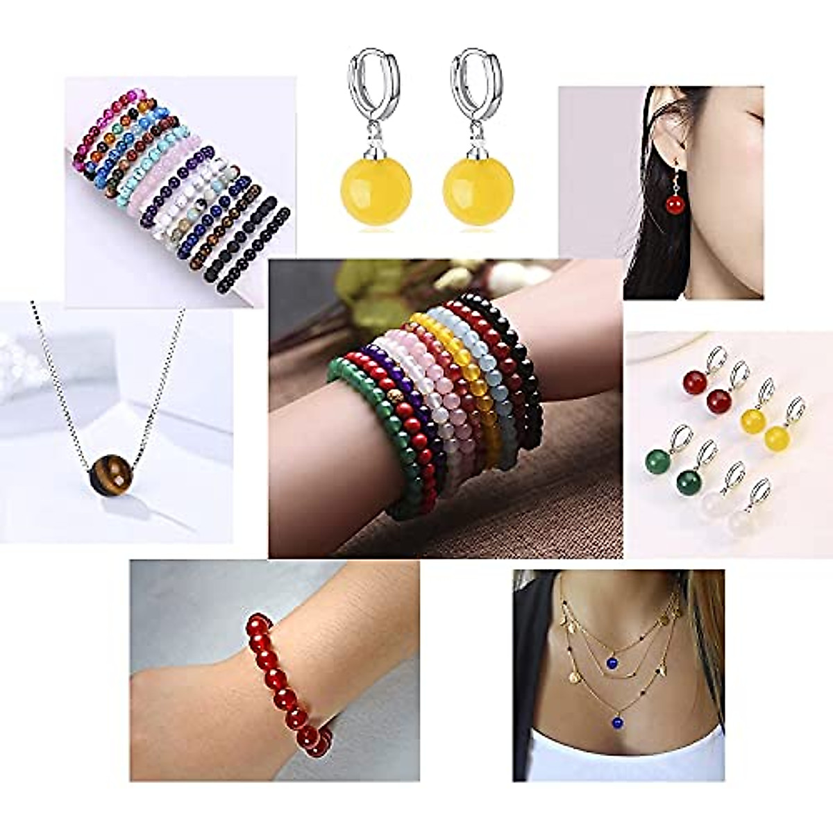 GangGangHao 750pcs 6mm Real Natural Round Stone Beads Smooth Crystals Loose Gemstone Multi Color Mixed DIY for Jewelry Making(6mm,15 Color Mix-S1)