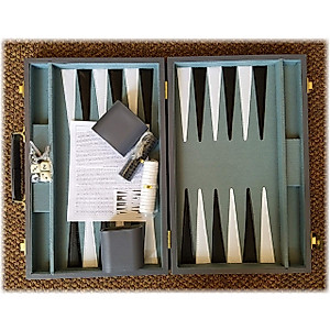 Matty's Toy Stop Deluxe 15" Backgammon Briefcase (Vinyl Gray Attache) with 3-in-1 Chess, Checkers & Backgammon Wooden Travel Games Set (8")