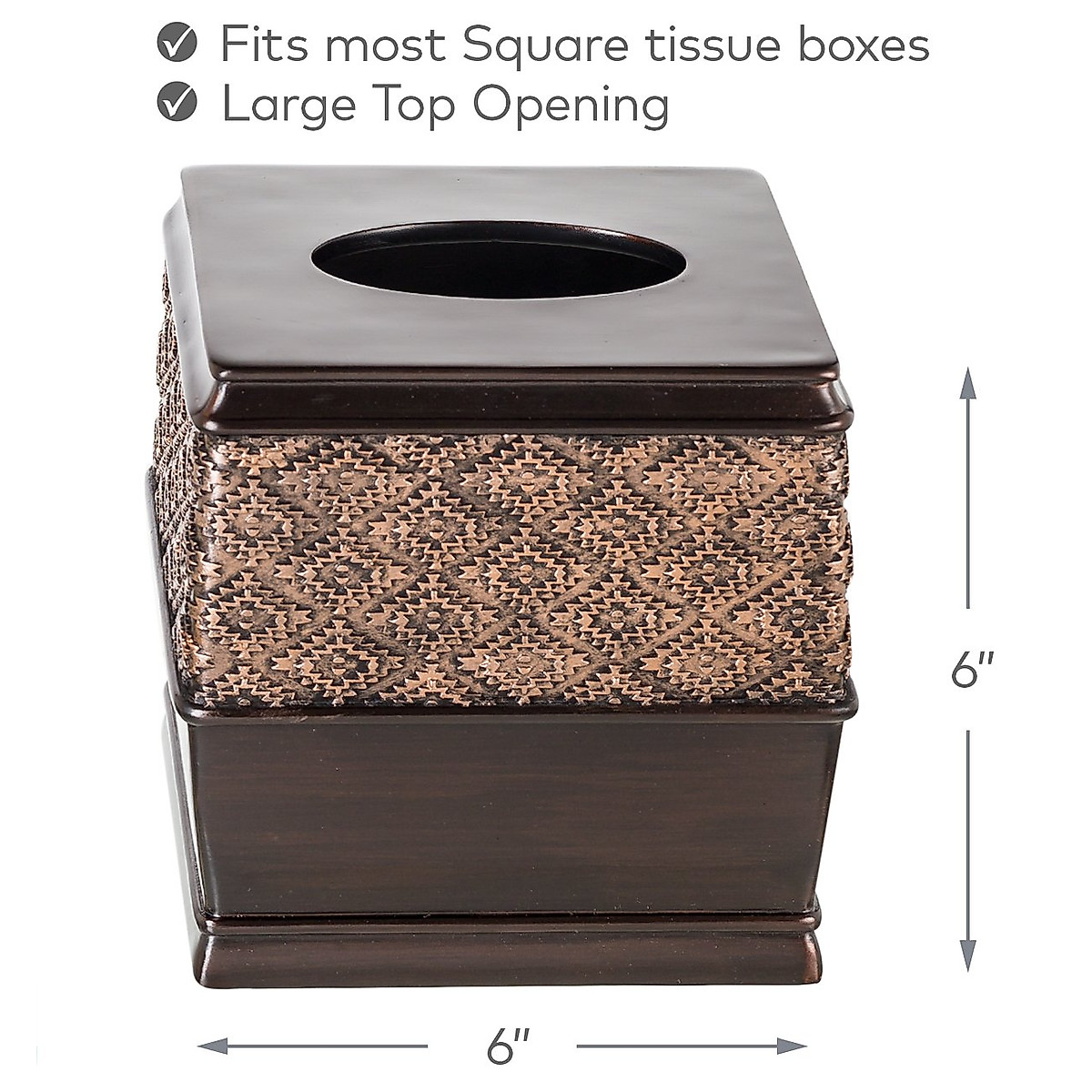 Creative Scents Dublin Brown Tissue Box Cover Square - Decorative Tissue Holder for Bathroom - Beautiful Brown Tissue Box Holder Vessel for Elegant Bathroom, Bedroom, Office Decor (Dublin Style)