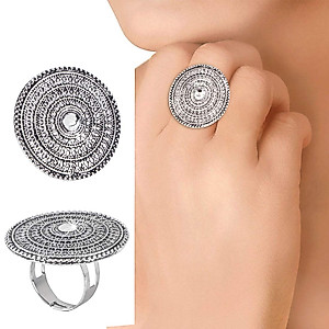 Yellow Chimes Designer Artistic Crafted Indian Bollywood Style Mirror Worked Oxidized Silver Combo of 3 Traditional Party Ware Adjustable Rings Indian Traditional Jewelry for Women from