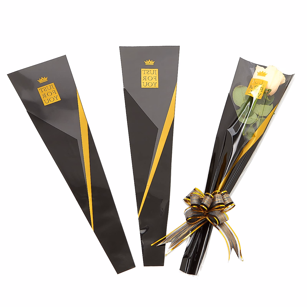 Aylmrice Single Rose Packaging Bag Valentines Day Single Rose Sleeve Flower Bags for Bouquets Wrapping Paper Bouquet Sleeves Envelopes 100Pcs S-Black