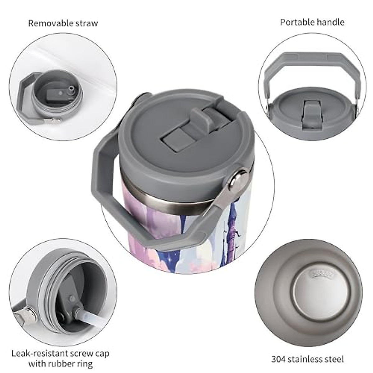 YTLKGFP 30 Oz Large Capacity Car Cup Clouds over The Castle Tumbler with Handle Straw Lid Insulated Stainless Steel Water Bottle Travel Mug Leak-proof Car Cup Keeps Cold Or Hot