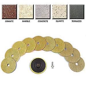 ADVcer Wet Diamond Polishing Pads Set, 4" 10 Pads 50 to 3000 Grit with Hook and Loop Backing Holder Disc - Ideal Buffing Kit for Granite Concrete Marble Stone Countertop Tile Floor Grinder or Polisher