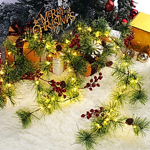 KaKaPops Christmas Garland with Lights, 6 FT Battery Operated Garland with 60 LED Lights, Timer, Lighted Garland with Berries Pine Cones for Mantle Stairs Railing Home Xmas Decoration Indoor