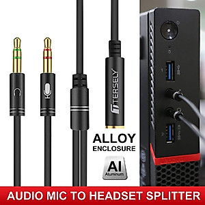 T Tersely Headphone 3.5mm Splitter Mic Cable for Computer, Headset 3.5mm Female to 2 Dual Male Microphone Audio Stereo Jack Earphones Port Connector to Gaming Speaker PC Adapter