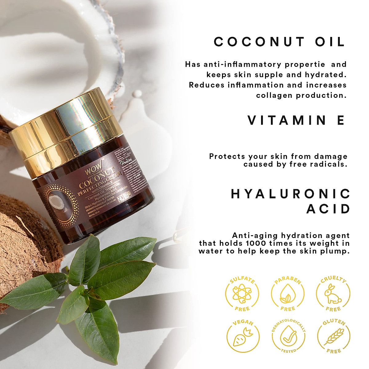 WOW Skin Science Coconut Facial Perfecting Moisturizer Face Cream, Facial Skin Care Products, Anti-Aging Face Moisturizer for Women and Men, No Sulphate, Paraben, Silicone, Mineral Oil (50 ml)