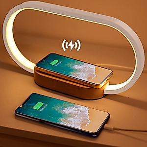 Donewin Wireless Charging Bedside Lamp with USB Charging Port,Premium Wooden Nightstand Light for Bedroom,Nursery Lamp,Touch-Control Desk Lamp,Ideal Gift Choice,Stepless Dimming& 3 Color Temps