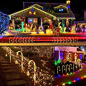 10pcs Christmas Candy Cane Lights 20” LED Christmas Candy Cane Pathway Marker Lights,Christmas Stakes Lights for Xmas Holiday Party Walkway Patio Garden Decor