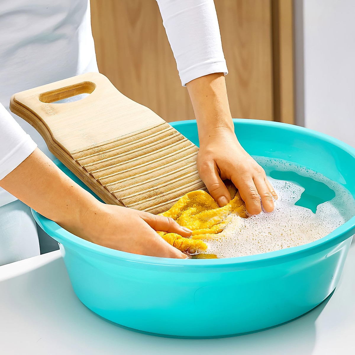 Hand Laundry Washboard for Clothes: Wood Clothes Washboards Laundry Board Household Hand Washing Board Portable Hand Washing Clothes Tool for Home School Dormitory