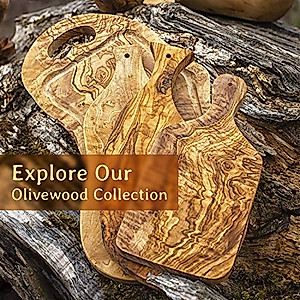 Forest Decor Olive Wood Cutting Board, Wooden Board with Juice Groove, Steak Board for Barbeque, Grilling Meat, Handcrafted Charcuterie Cheese Serving Board, Chopping and Carving Block, 16x6.5