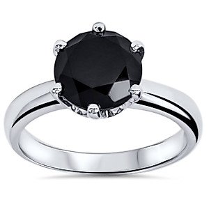 2 ct Treated Black Diamond Solitaire Engagement Ring 14K White Gold - Size 8