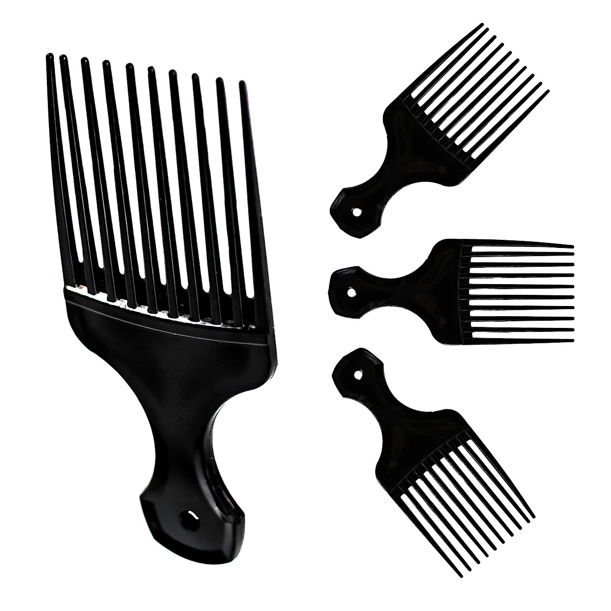 Vakly Hair Pick Comb - Wide Tooth Afro Lifts, Pack of 4 Combs - 5.25 Inch - for Hair Styling, Lifting, Detangling, Adding Volume for Long Curly and Thick Hair, Wigs and Beards for Men & Women