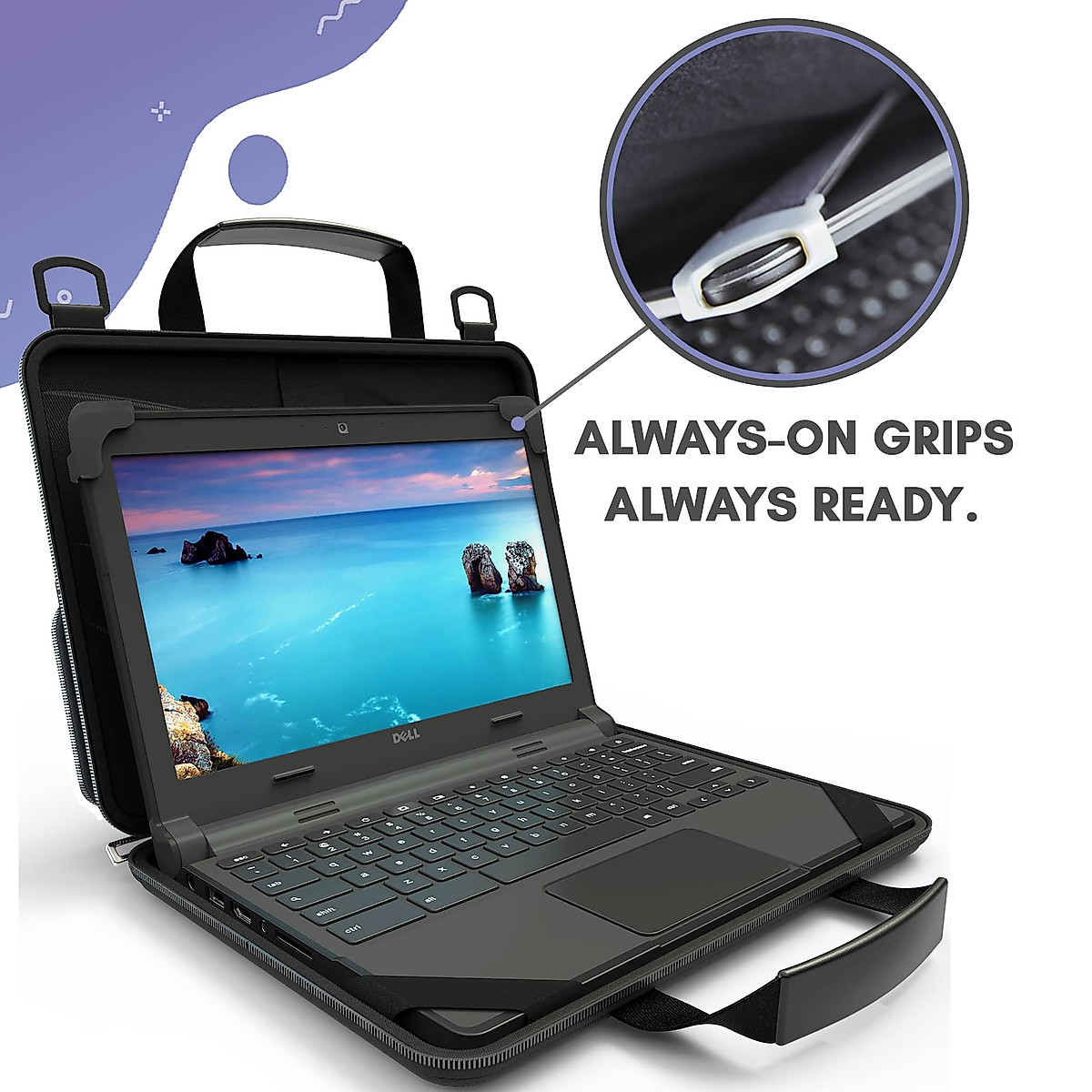 UZBL 11-11.6 Inch Protective Always-on Chromebook Hard Case with Accessory Pouch and Adjustable Shoulder Strap