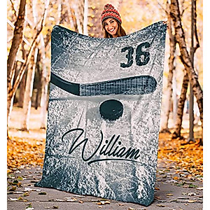 OhaPrints Blue Ice Hockey Blanket Hockey Stick and Puck Soft Sherpa Throw Blankets Cozy Fuzzy Fleece Throws for Tv Sofa Couch Comfy Fluffy Blanket 30X40 50X60 60X80