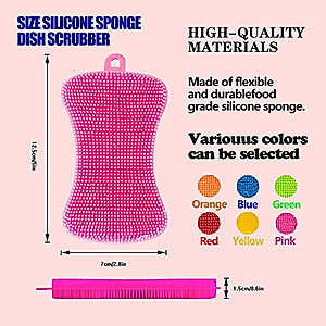 Silicone Sponge Dish Washing Kitchen Scrubber, 6 Pack Reusable Dish Washing Cleaning Sponges Double-Sided Multipurpose Non Stick Silicone Dish Sponges for Dishes, Fruit, Vegetable （Multicolor）